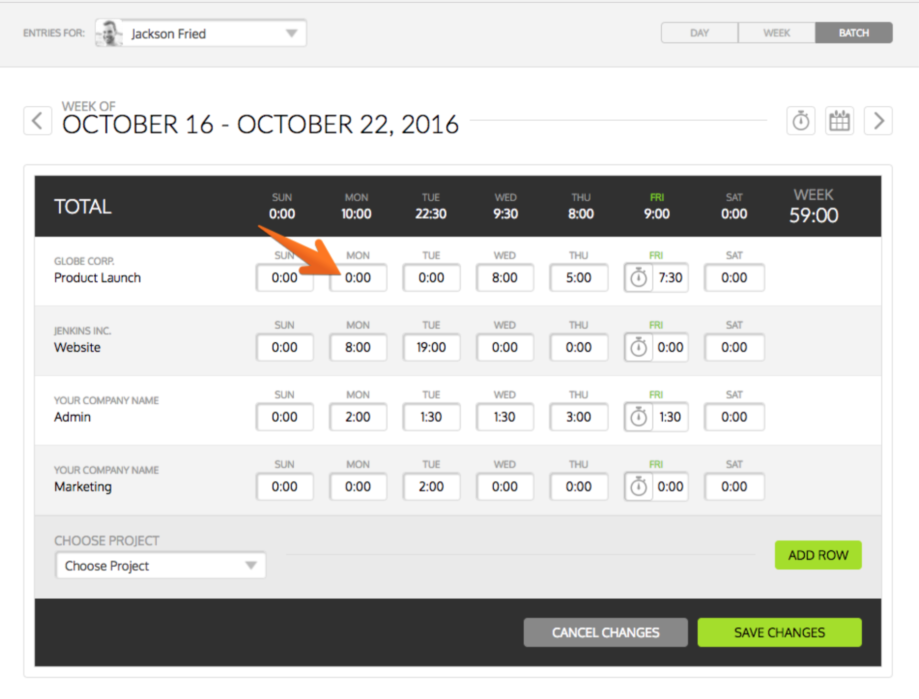 Enabling the batch entry interface | Time Tracking Settings | Help ...